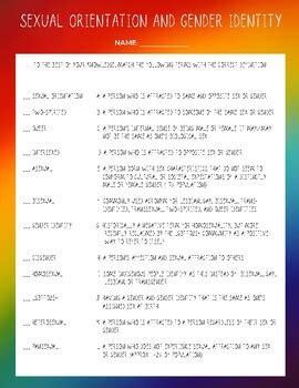 Sexual Orientation And Gender Identity Matching Worksheet TPT