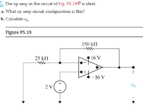 Solved The op amp in the circuit of Fig. P5.19迥 is ideal. a. | Chegg.com