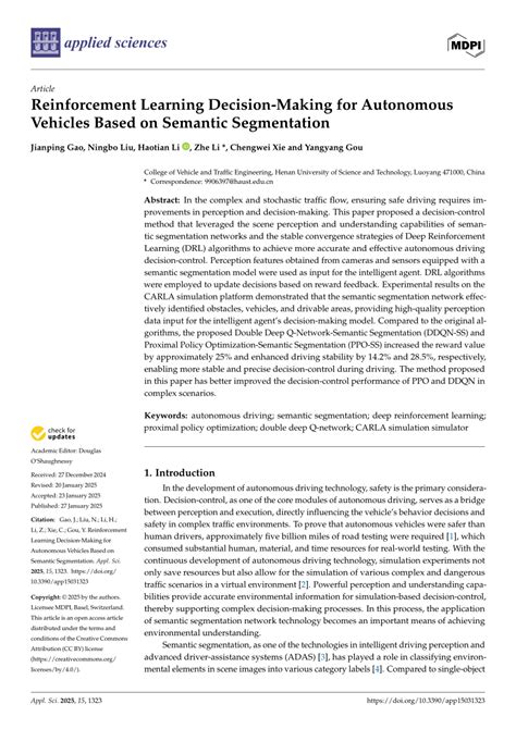 Pdf Reinforcement Learning Decision Making For Autonomous Vehicles Based On Semantic Segmentation