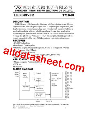 TM1628 Datasheet(PDF) - Shenzhen Titan Micro Electronics Co., Ltd.