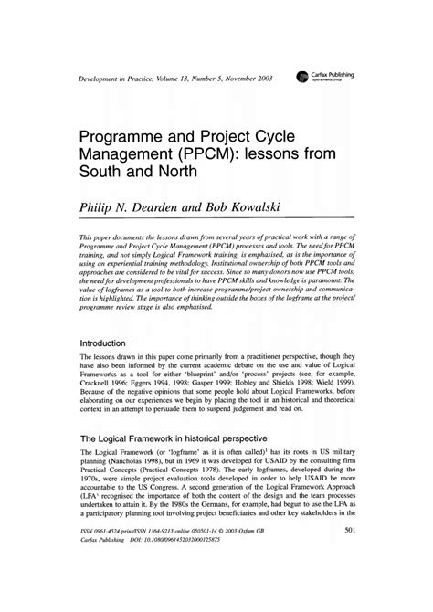 PDF Programme And Project Cycle Management PPCM Lessons From South