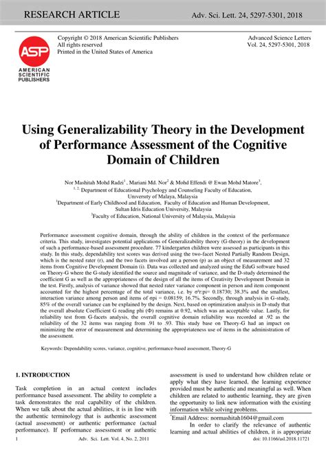Pdf Using Generalizability Theory In The Development Of Performance Assessment Of The
