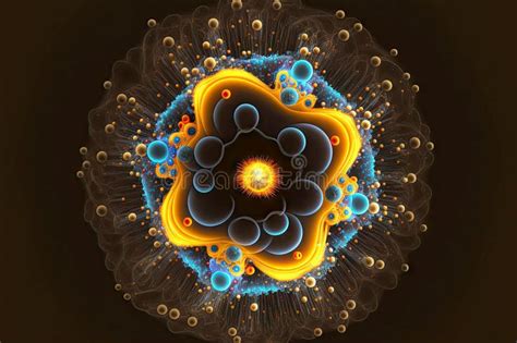 Presented Model Atom Orbit In Form Of Particles Flying At Edges Stock