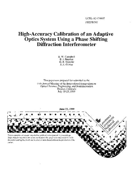 Pdf High Accuracy Calibration Of An Adaptive Optics System Using A Phase Shifting Diffraction