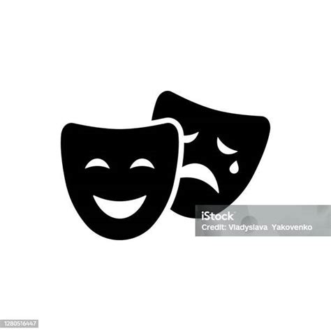 코미디와 비극 마스크 아이콘 에 블랙 극장의 행복하고 불행한 전통적인 상징 벡터 Eps 10 흰색 배경에 격리
