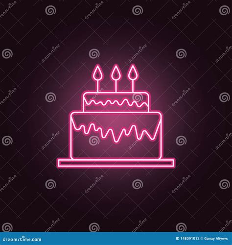 Birthday Cake Neon Icon Elements Of Party Set Stock Illustration
