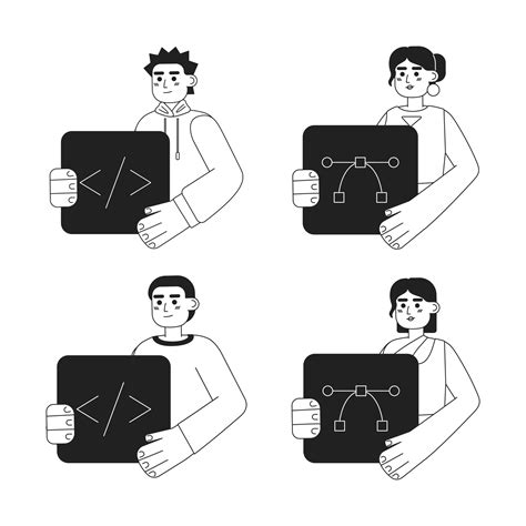 Web Development Careers Black And White Concept Vector Spot Illustrations Pack Editable 2d Flat