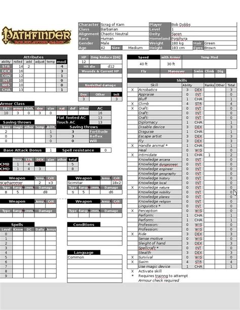 Pathfinder Character Sheet Explained Printable Forms Free Online