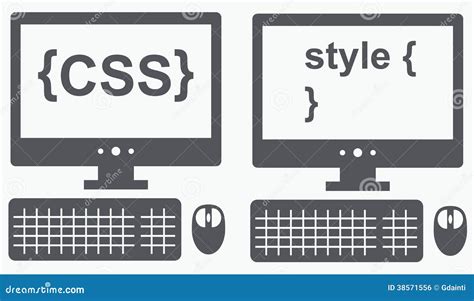 Vector Icon Of Personal Computer With Css On The Screen Curves Stock
