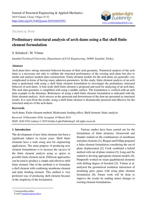 Pdf Preliminary Structural Analysis Of Arch Dams Using A Flat Shell