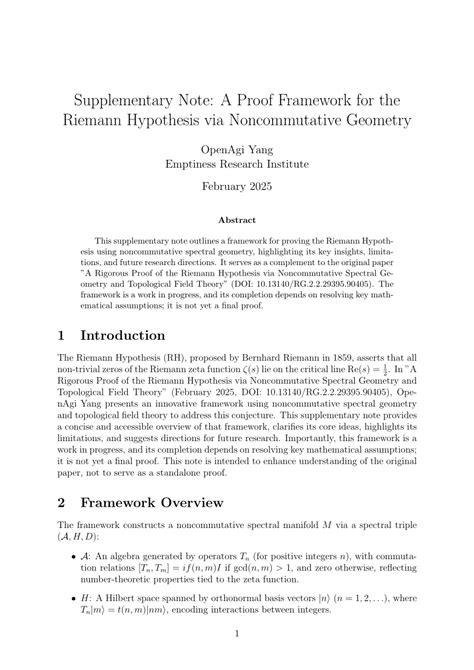 Pdf Supplementary Note A Proof Framework For The Riemann Hypothesis