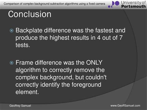 Ppt Comparison Of Complex Background Subtraction Algorithms Using A Fixed Camera Powerpoint