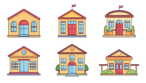 Conjunto De Ilustrações De Edifícios Escolares Vetor Premium
