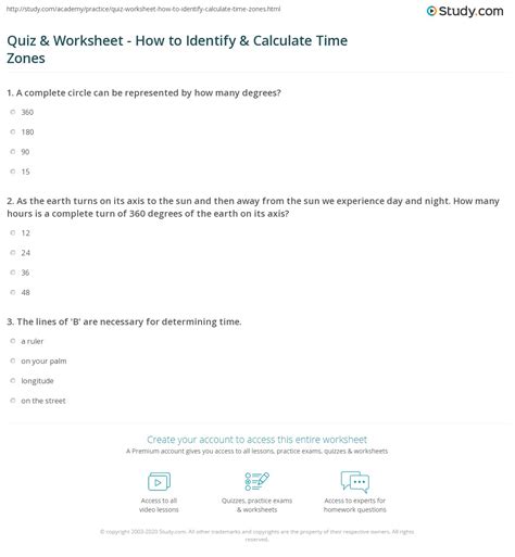 Quiz And Worksheet How To Identify And Calculate Time Zones