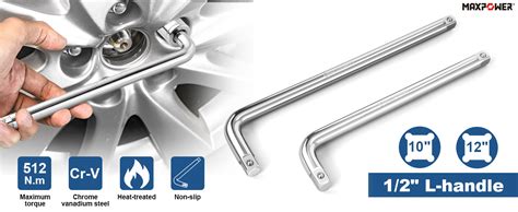 Maxpower 1 2 Drive L Handle Socket Wrench 10 Inch And 12 Inch Double End L Shape Extension Bar