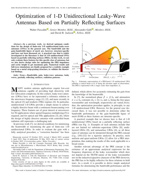 Pdf Optimization Of 1 D Unidirectional Leaky Wave Antennas Based On Partially Reflecting Surfaces