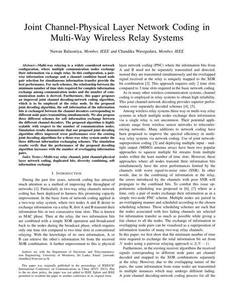 PDF Joint Channel Physical Layer Network Coding In Multi Way Wireless Relay Systems