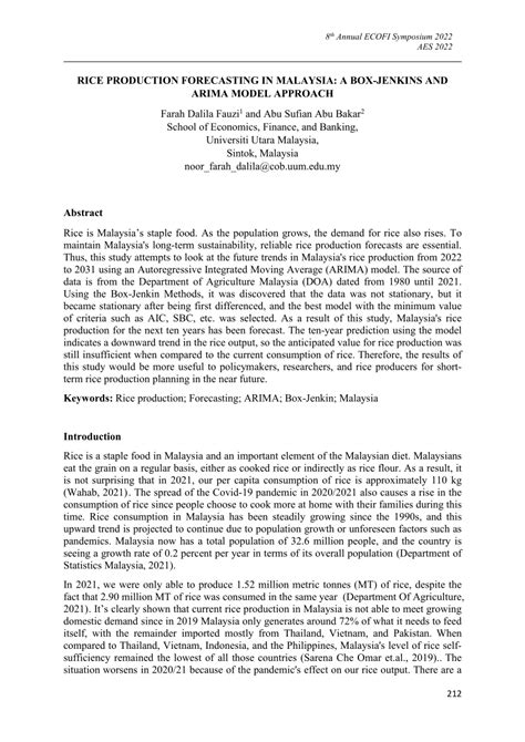 Pdf Rice Production Forecasting In Malaysia A Box Jenkins And Arima