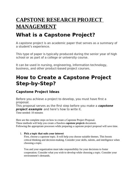 Capstone Research Project Management Pdf Cognition