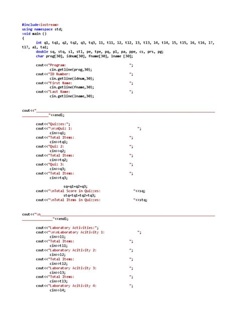 Include Using Namespace Void Int Double Char Pdf