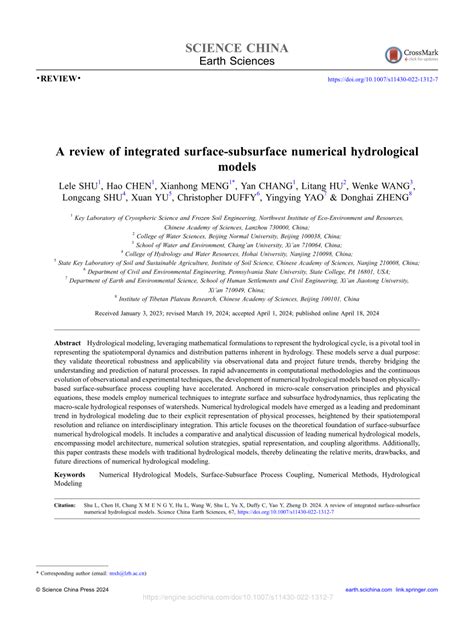 Pdf A Review Of Integrated Surface Subsurface Numerical Hydrological