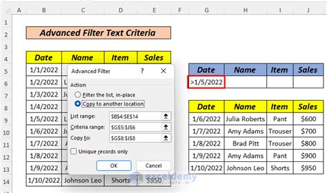 how to use an advanced filter if the criteria range contains text in