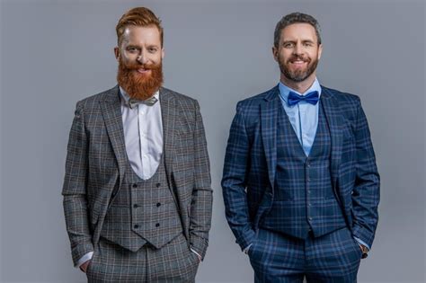 Premium Photo Happy Men In Tux Isolated On Grey Men In Tux At Studio Men In Tux On Background