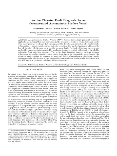 Active Thruster Fault Diagnosis For An Overactuated Autonomous Surface Vessel Pdf