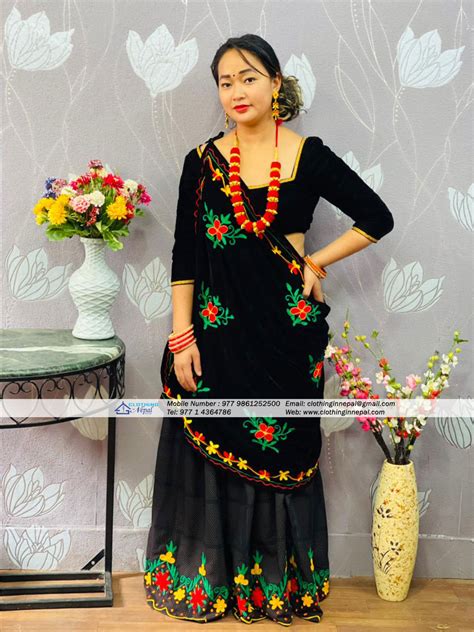 Magar Dress Set In Black With Flower Printed Design Cultural House In