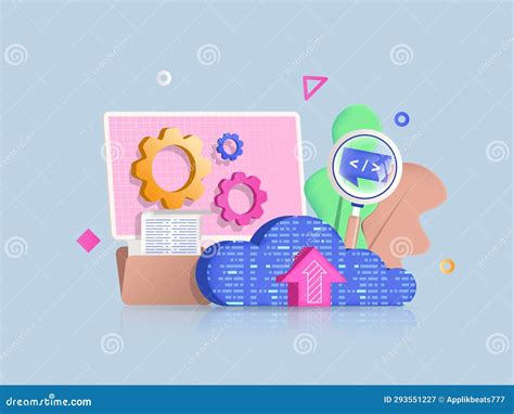 Cloud Computing Concept 3d Illustration Icon Composition With Computer