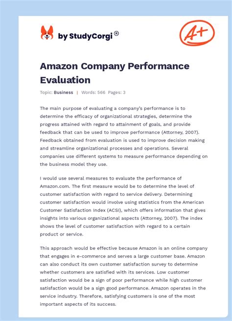 Amazon Company Performance Evaluation Free Essay Example