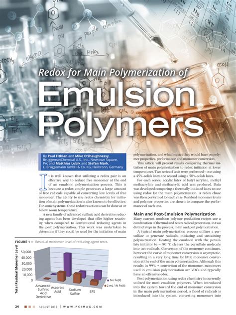 Redox For Main Polymerization Of Emulsion Polymers Pdf