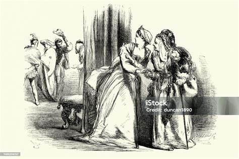1막 장면 5 윌리엄 셰익스피어의 로미오와 줄리엣 존 길버트 삽화 빅토리아 시대 19세기 Performing Arts Event에 대한 스톡 벡터 아트 및 기타 이미지