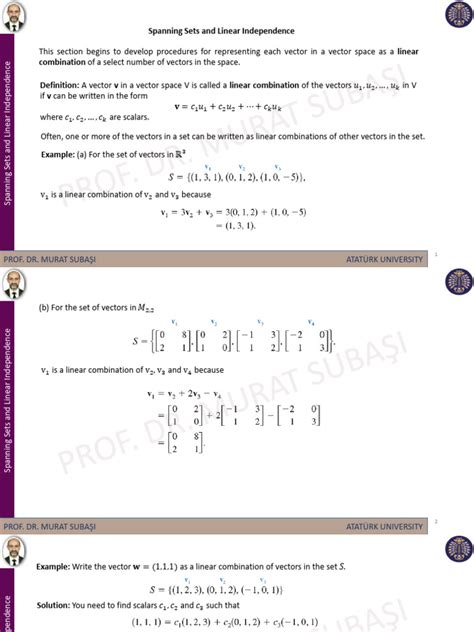 Week Lineer Independence Pdf Vector Space System Of Linear Equations