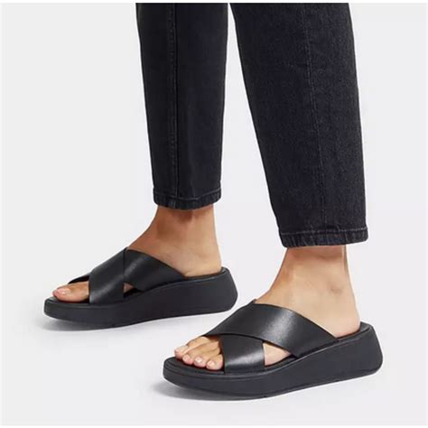 F Mode Leather Flatform Cross Slides The Ultimate Foot Store