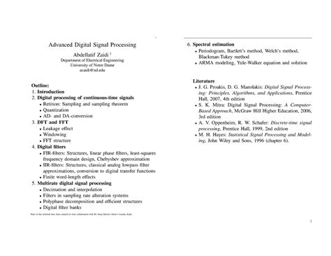 Complete Course Notes Advanced DSP Advanced Digital Signal Processing Abdellatif Zaidi