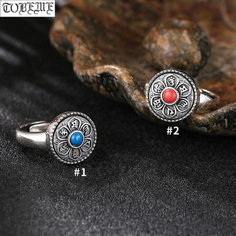 100 925 실버 티베트 반지 6 단어 잠언 반지 불교 Om 마니 파드메 험링 행운의 쥬얼리반지 Aliexpress