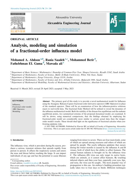 Pdf Analysis Modeling And Simulation Of A Fractional Order Influenza