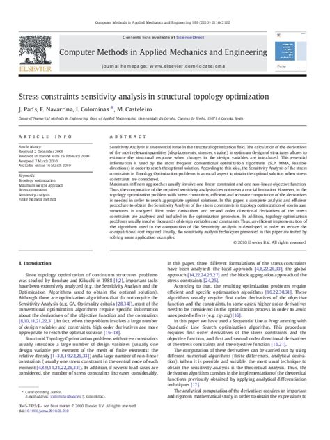 pdf stress constraints sensitivity analysis in structural topology