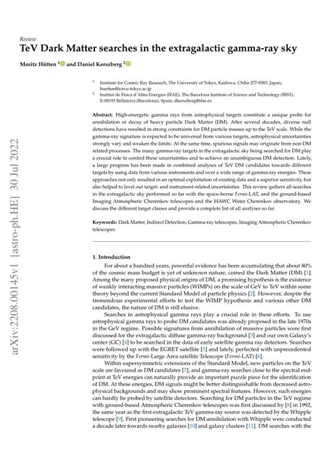 Pdf Tev Dark Matter Searches In The Extragalactic Gamma Ray Sky