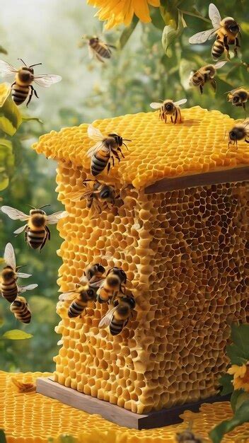 Premium AI Image Ai Generated Illustration Of A Beehive With Several Bees Resting On A Honeycomb