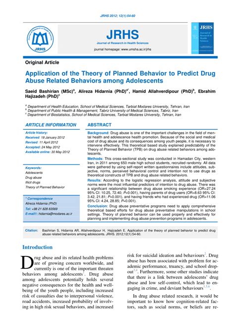 pdf application of the theory of planned behavior to predict drug