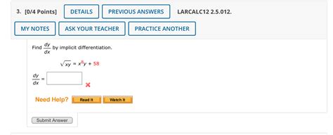 solved find dxdy by implicit differentiation xy x8y 58