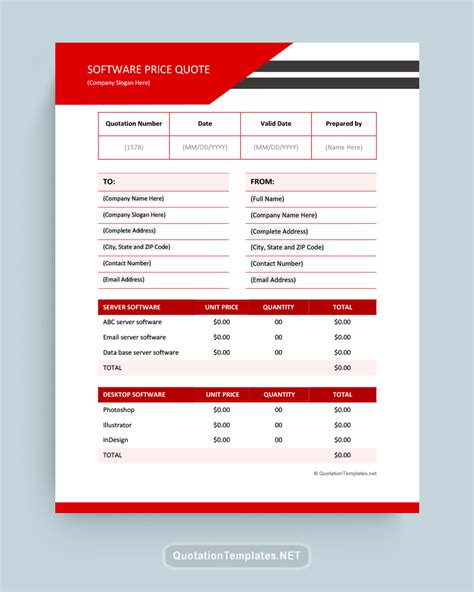 Software Price Quote Template RED Quote Templates