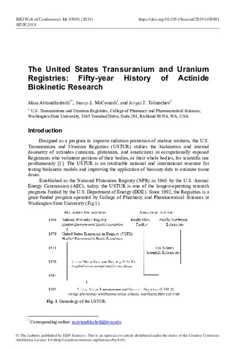 Pdf The United States Transuranium And Uranium Registries Fifty Year History Of Actinide