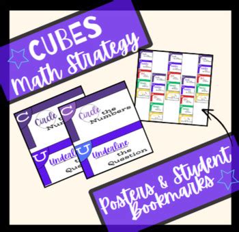 CUBES Math Problem Solving Strategy Posters Display Student Bookmarks Bright