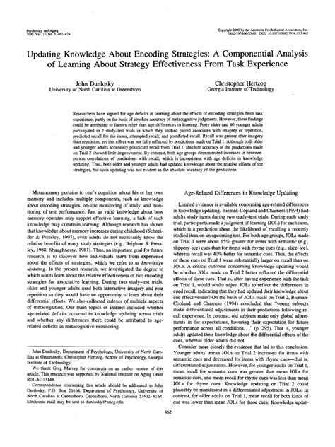 pdf updating knowledge about encoding strategies a componential
