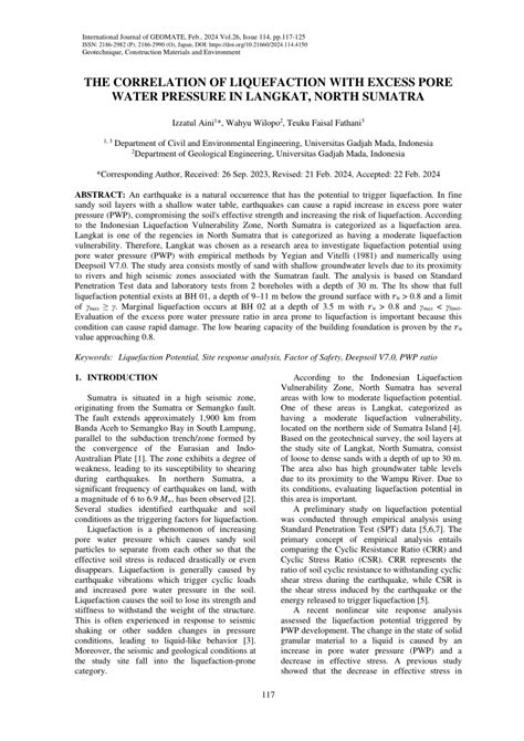 Pdf The Correlation Of Liquefaction With Excess Pore Water Pressure In Langkat North Sumatra