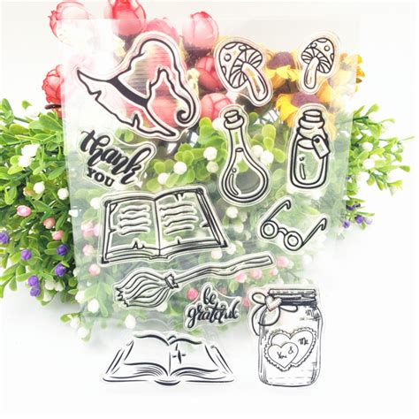 마녀의 마법의 책 투명 클리어 실리콘 스탬프 인감 Diy 스크랩북 사진 앨범 장식 고무 스탬프 그림 템플릿 수정 용품