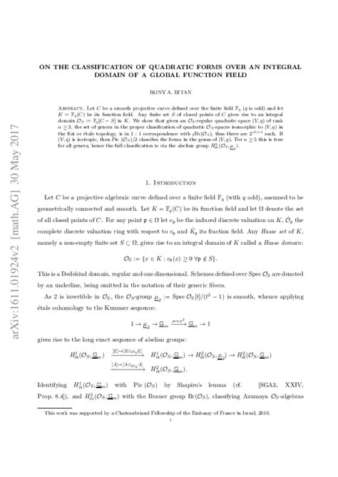 Pdf On The Classification Of Quadratic Forms Over An Integral Domain